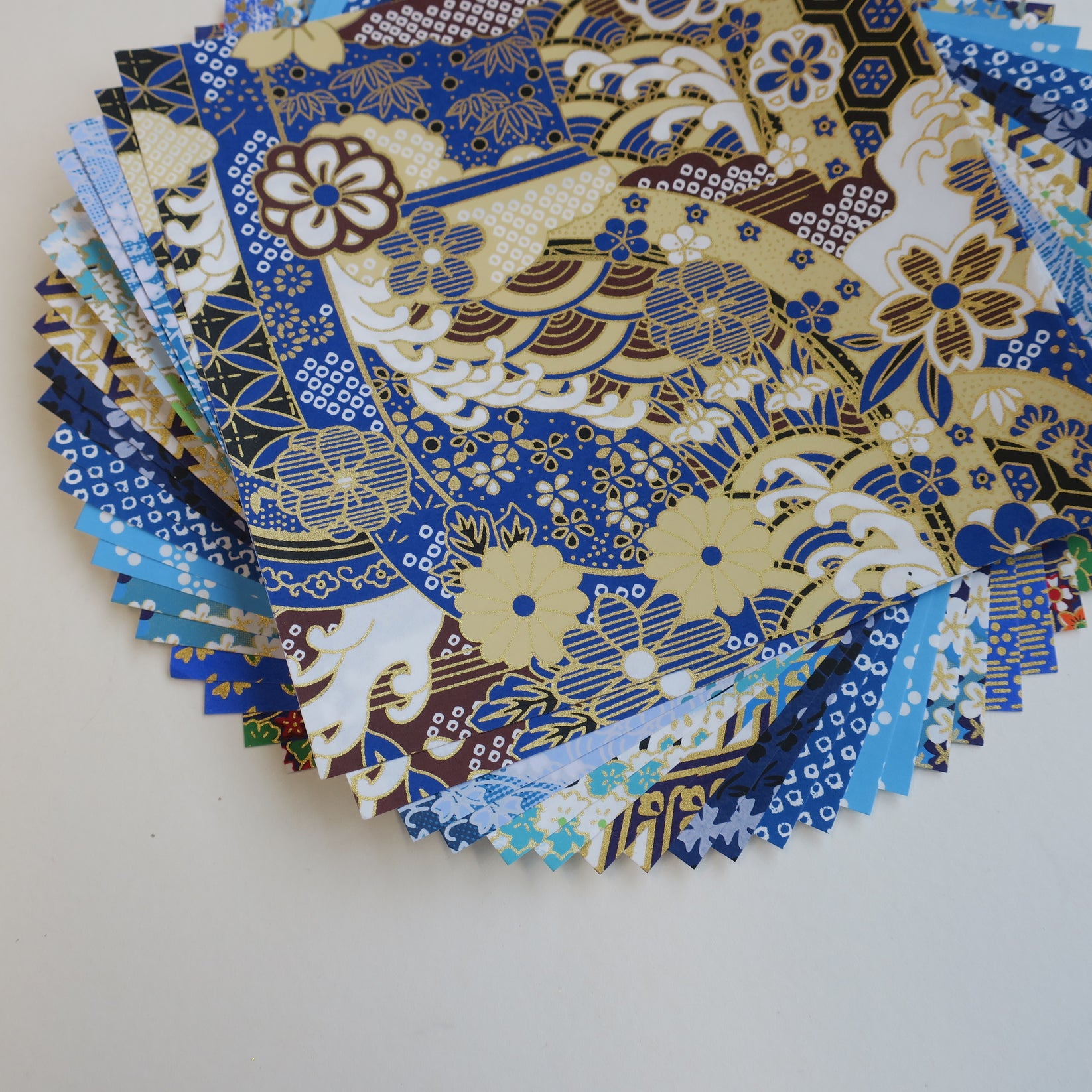 20 Sheets Blue Themed Colours Yuzen Washi Origami Paper Mixed Patterns ...
