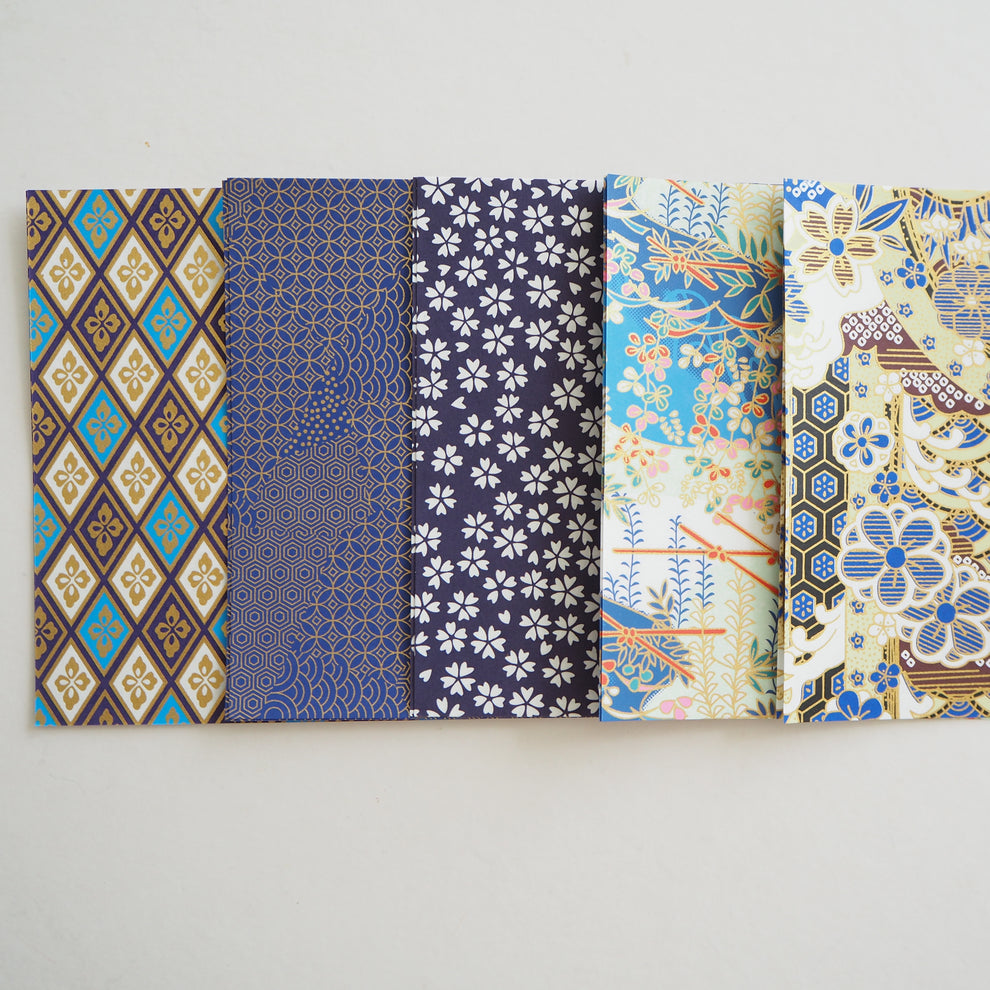 20 Sheets Blue Themed Colours Yuzen Washi Origami Paper Mixed Patterns ...