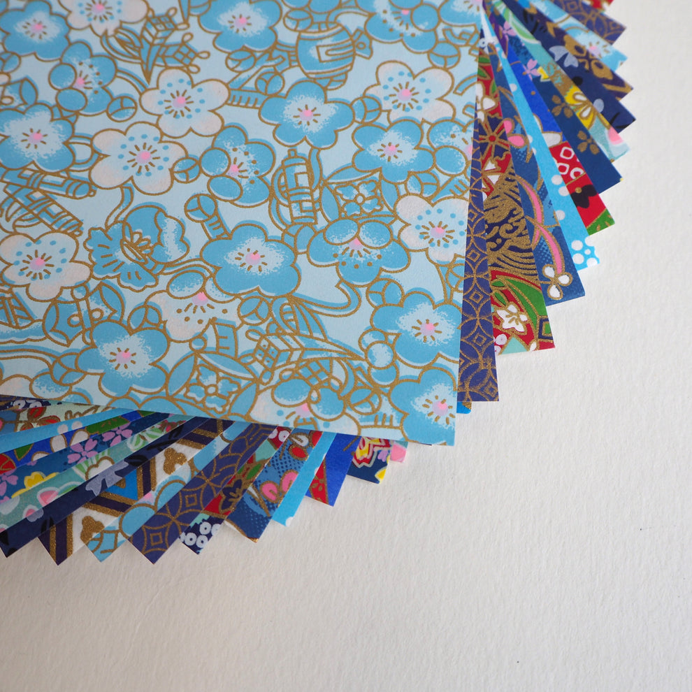 20 Sheets Blue Themed Colours Yuzen Washi Origami Paper Mixed Patterns ...
